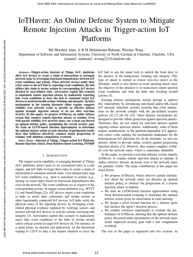 IoTHaven an Online Defense System to Mitigate Remote Injection Attacks in Trigger-Action IoT ...