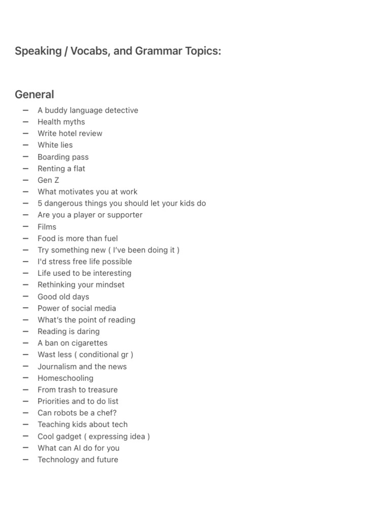 Language Skills: Topics & Grammar Guide | PDF
