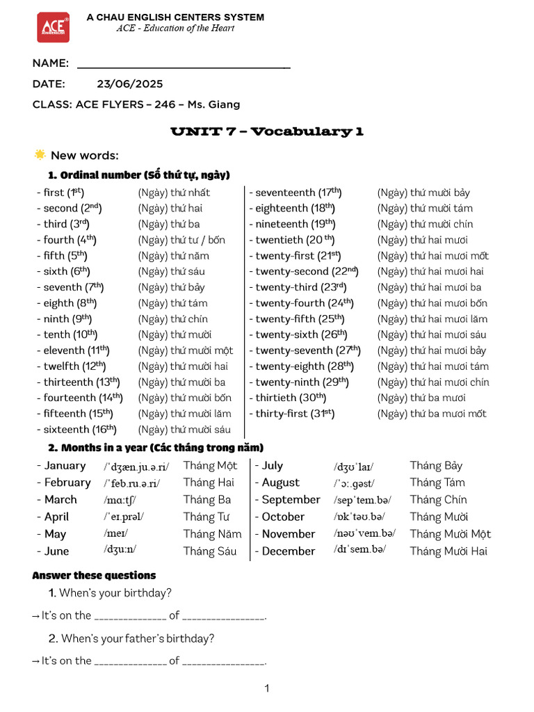 Unit 7.1 - Vocabulary 1 | PDF