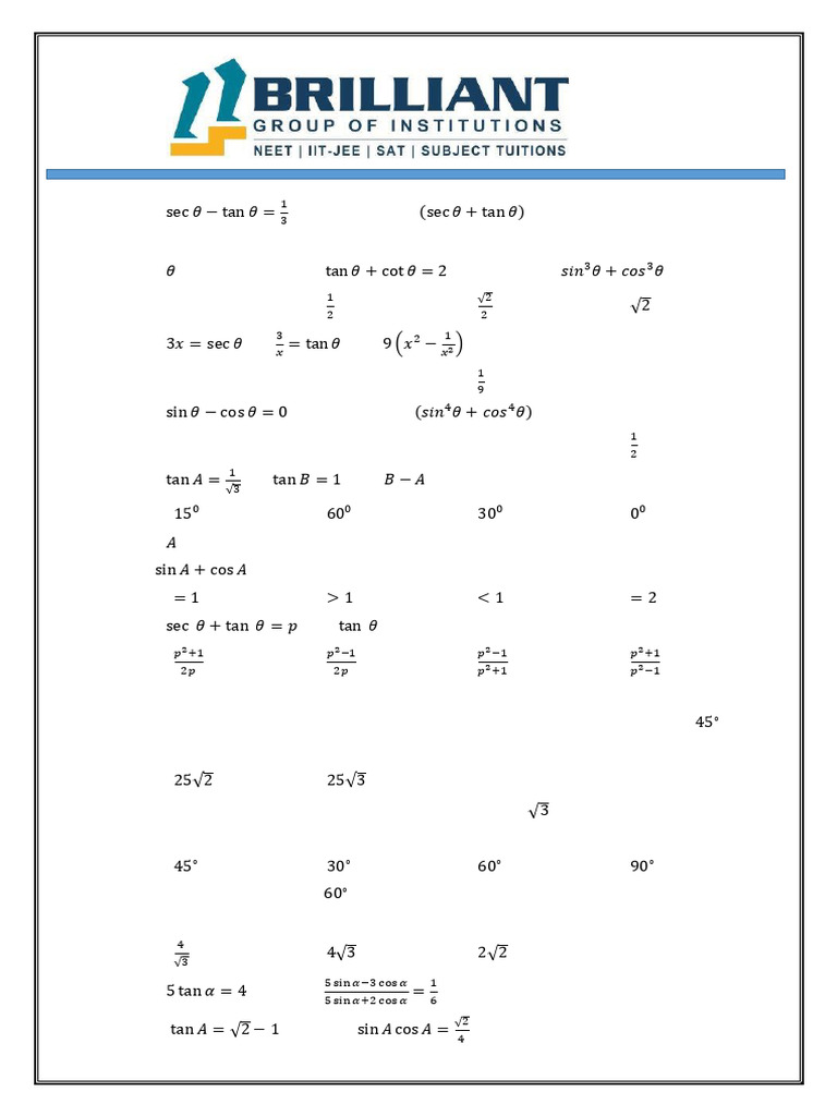 Trigonometry Worksheet for Students | PDF | Trigonometry | Elementary ...