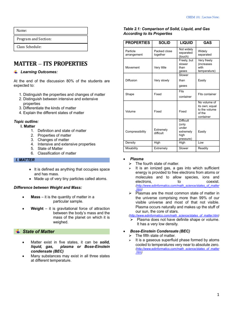 Properties and States of Matter Explained | PDF | Chemical Substances ...