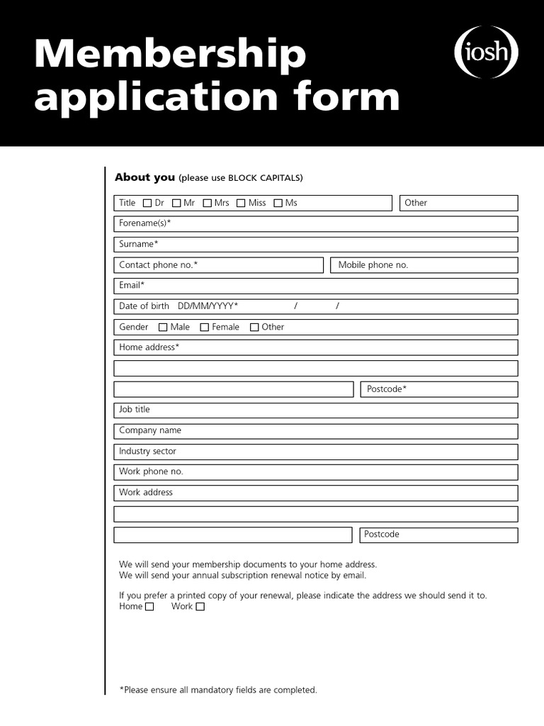 IOSH Membership Upgrade Application Form | PDF