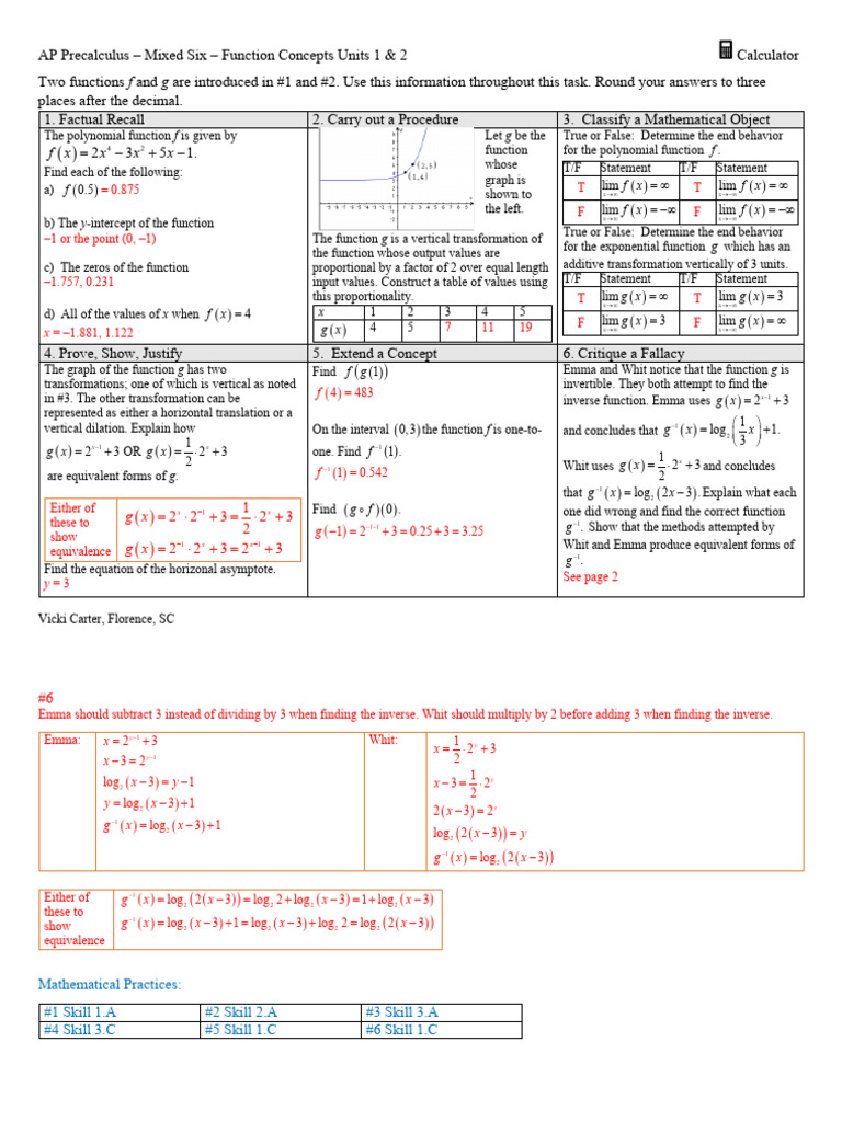 Function Concepts Units 1-2 KEY | PDF | Function (Mathematics ...