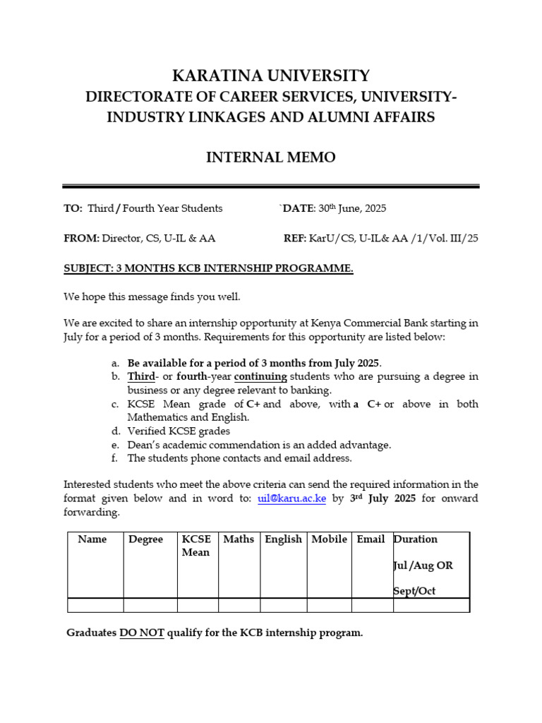 KCB Internship Programme | PDF