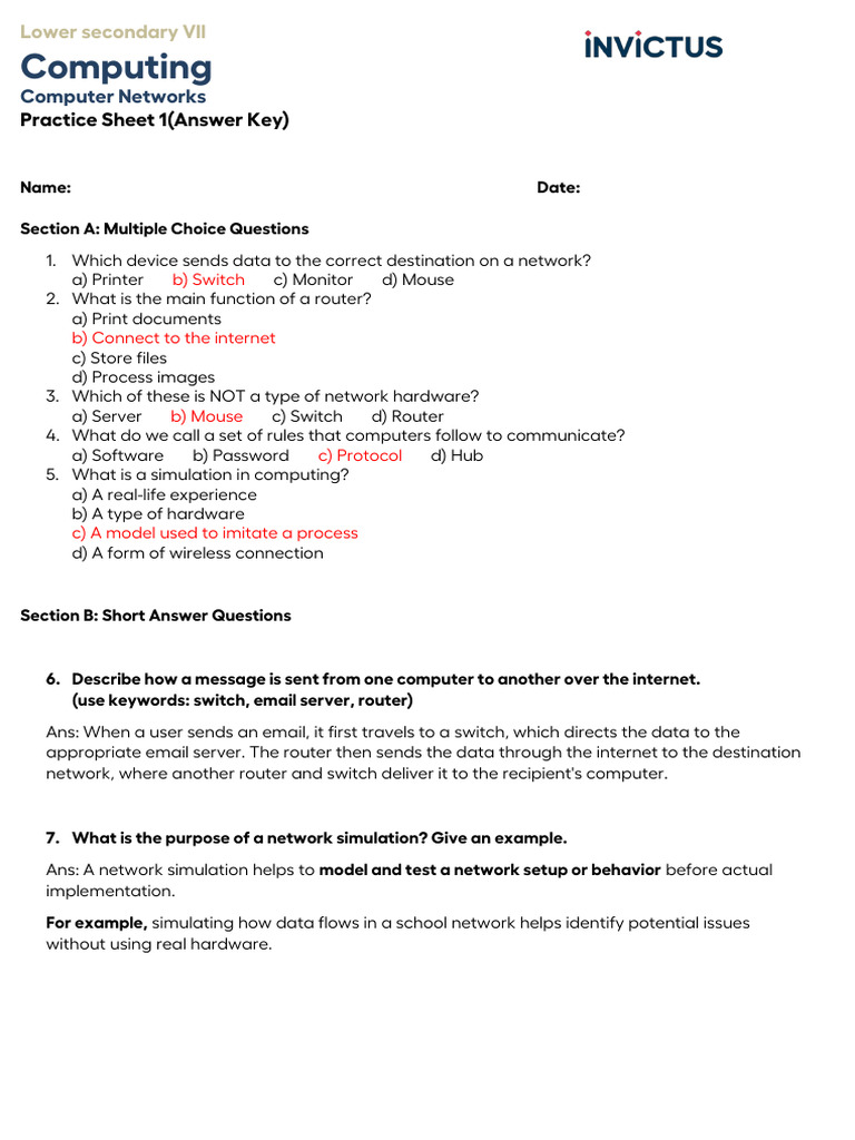 Practice Sheet 1 (Answer Key) | PDF | Computer Network | Internet