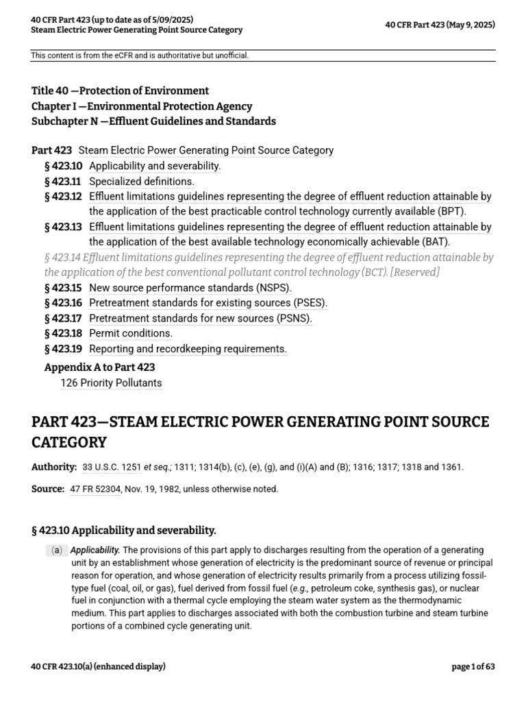 EPA 40 CFR Part 423 (Up To Date As of 5-09-2025) | PDF | Gasification ...