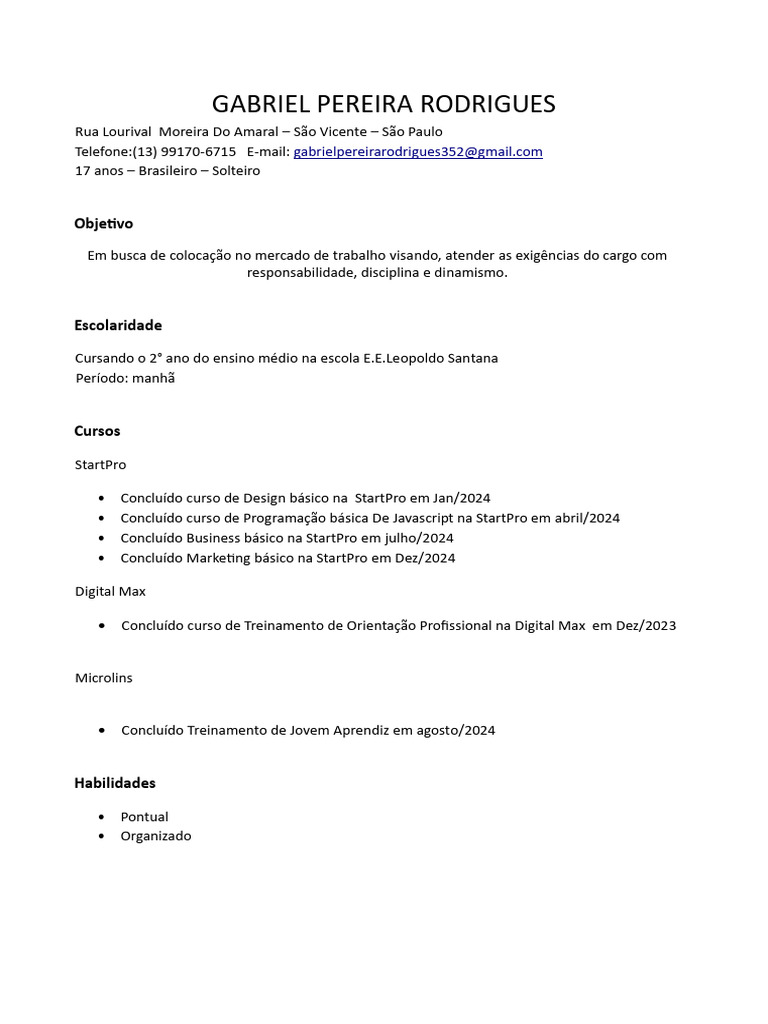 Curriculo - Gabriel | PDF