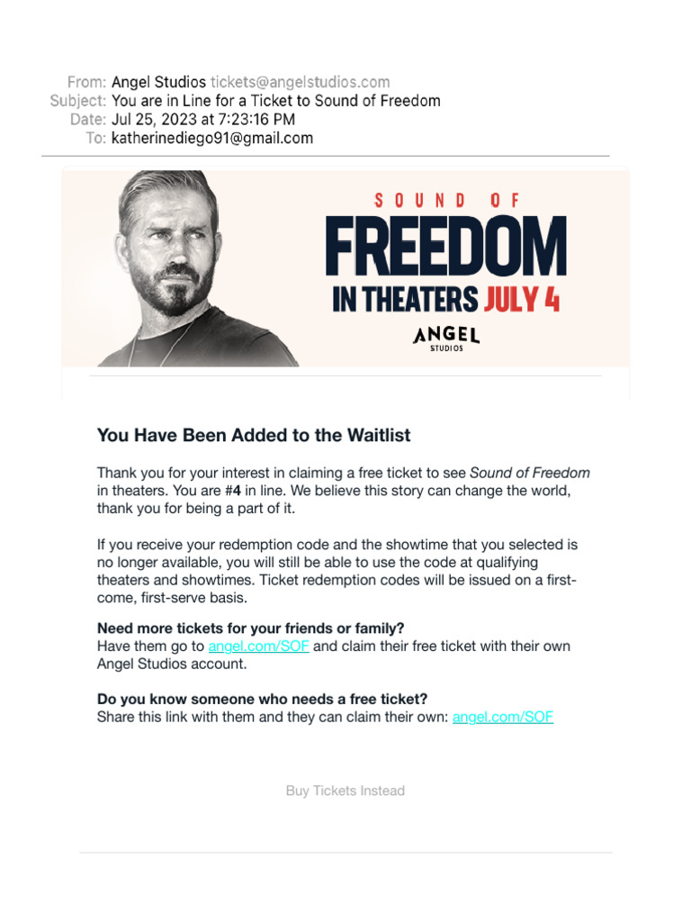 Sound of Freedom Waitlist Confirmation | PDF