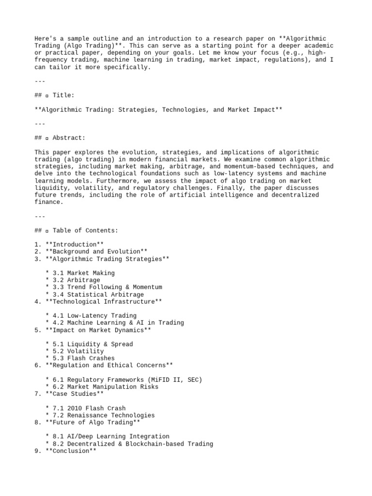 Here's A Sample Outline and An Intr | PDF | Algorithmic Trading ...
