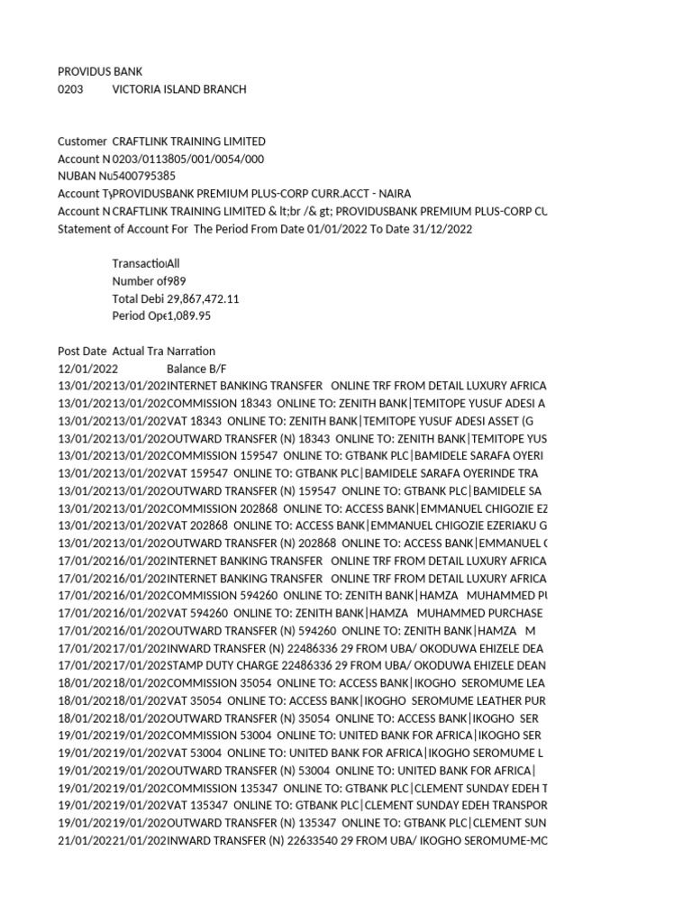 Providus Bank Statement 2022 | PDF | Personal Finance | Banking