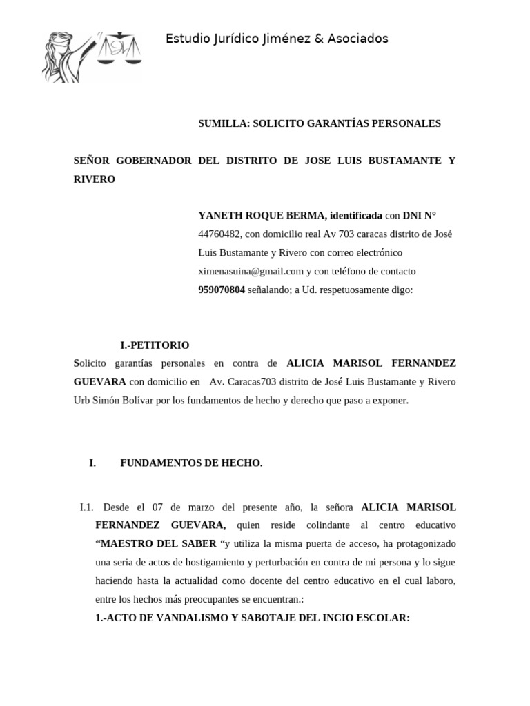 GARANTIAS Señora YANETH ROQUE BERMA | PDF | Derecho Constitucional | Violencia