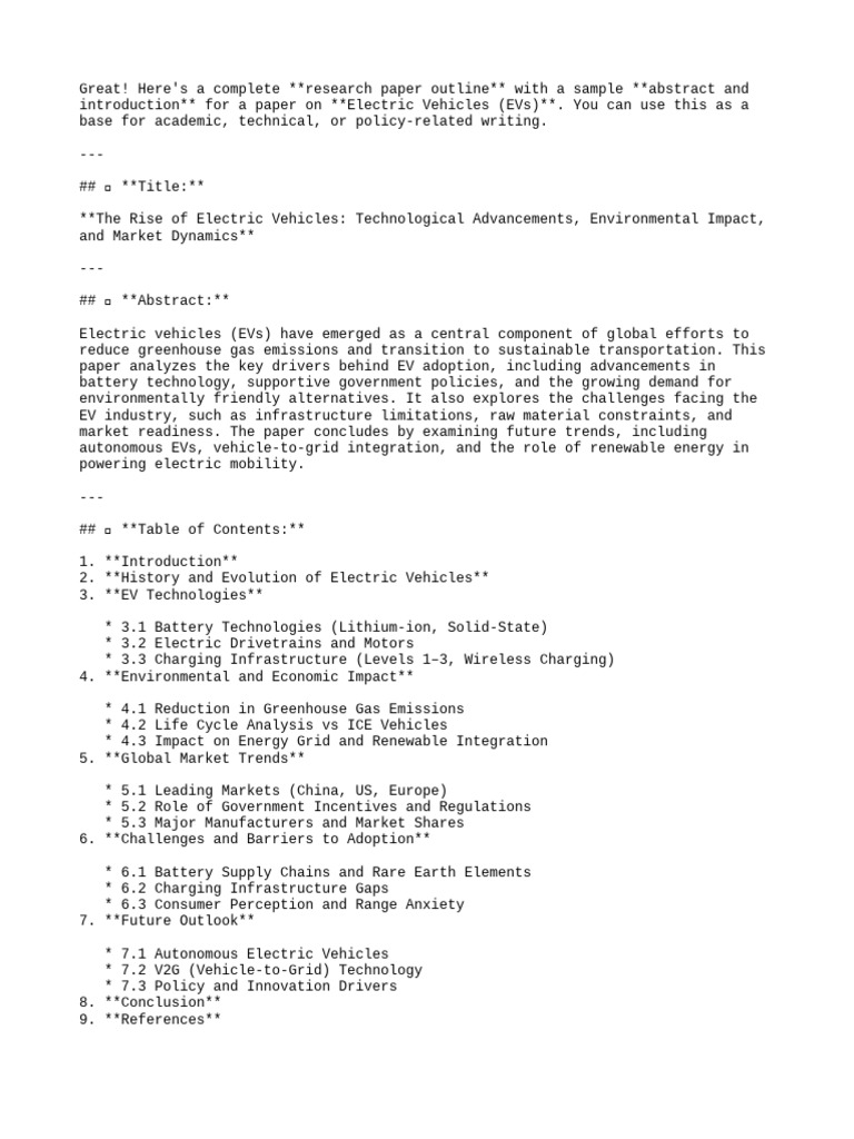 Electric Vehicles Research Paper Outline | PDF | Electric Vehicle ...