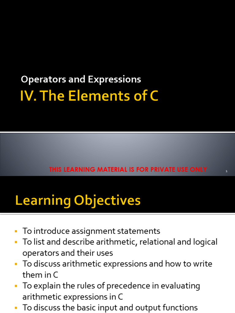 IV. The Elements of C-Part 2-Operators and Expressions | PDF | Software Engineering | Computing