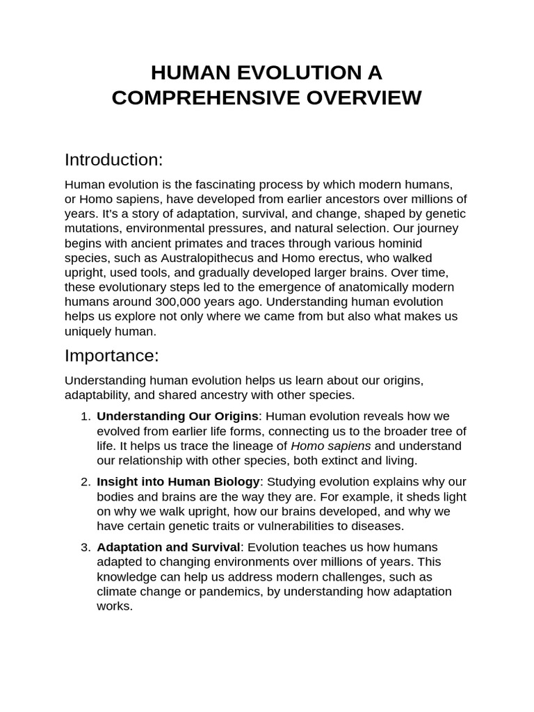 Human Evolution A Comprehensive Overview | PDF | Homo | Human Evolution