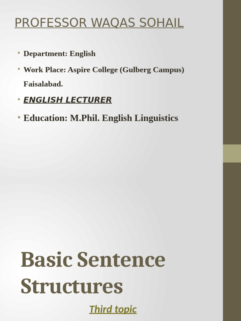 Lecture 3 Basic Sentence Structures | PDF | Subject (Grammar) | Clause