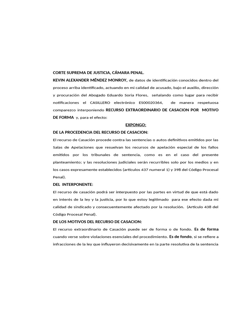 Casacion Kevin Alexander Mendez Monroy. 2024 | PDF | Apelación | Ley procesal