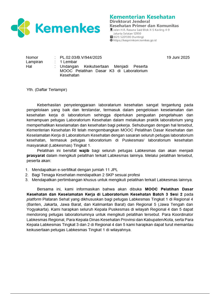 Undangan MOOC K3 Labkes Batch 3 Sesi 2 | PDF