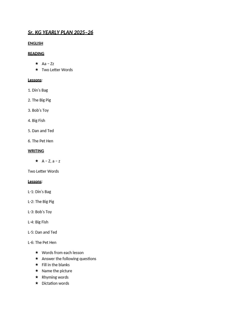 Yearly Plan (SR KG 2025 26) .L | PDF