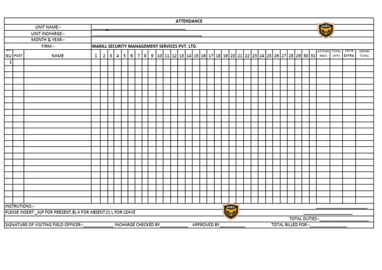 Attendance Record for Security Services | PDF