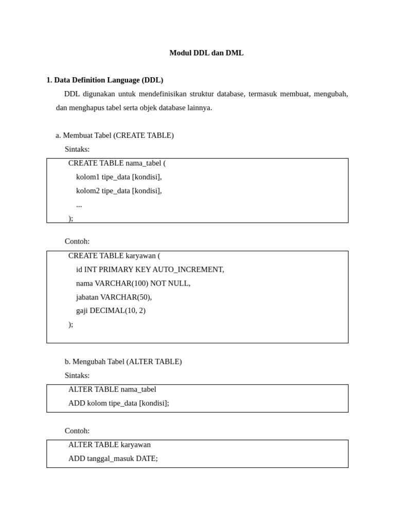 Modul DDL Dan DML | PDF
