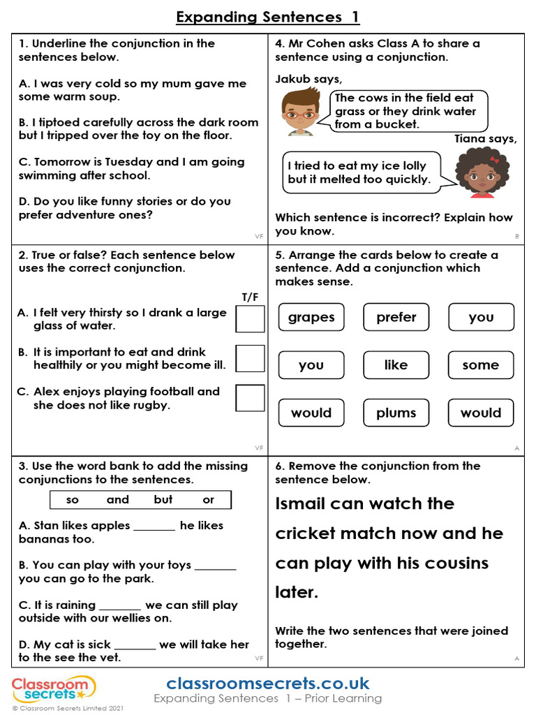 GPS Year 3 Autumn Block 1 Step 4 Expanding Sentences 1 Prior Learning | PDF