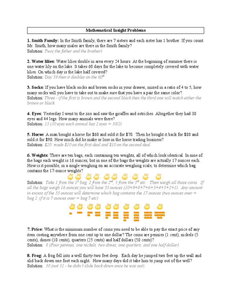 Insight Problems | PDF | United States Dollar | Coins