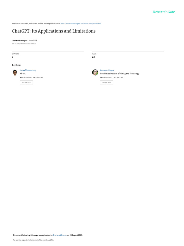 ChatGPT Its Applications and Limitations | PDF | Machine Learning | Statistical Classification