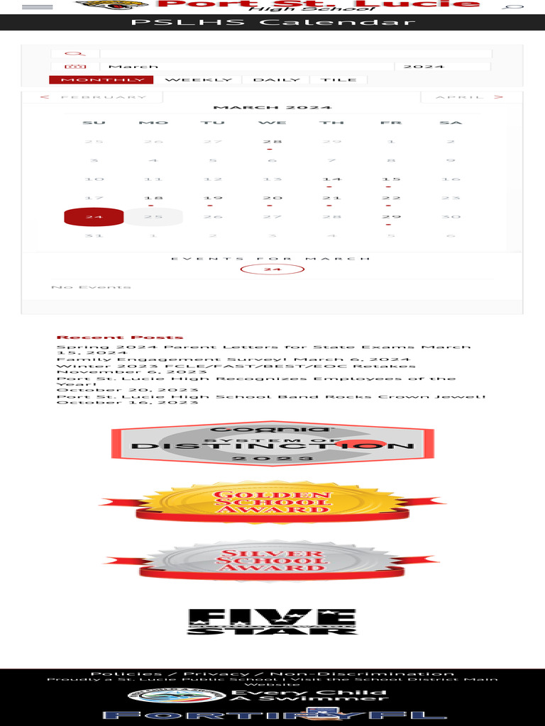PSLHS Calendar - Port St. Lucie High School | PDF