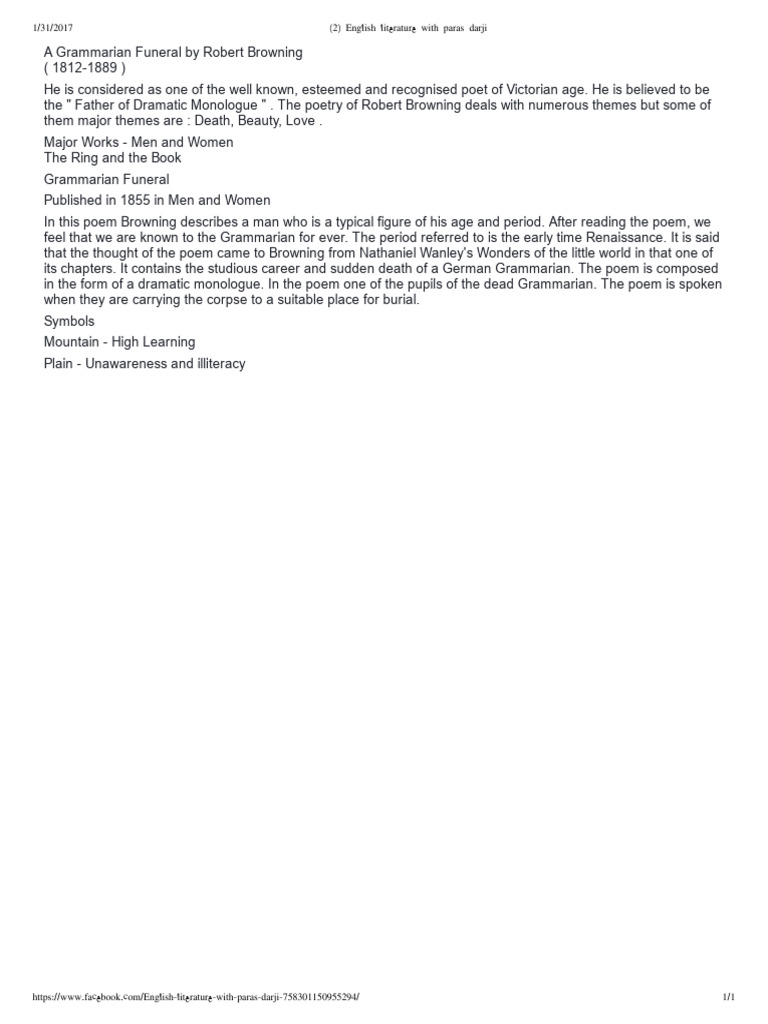 A Grammarian Funeral by Robert Browning | PDF