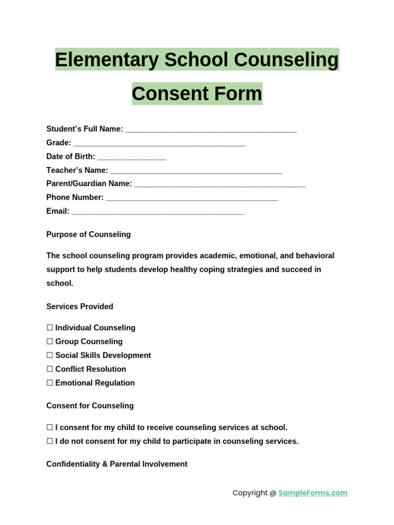Elementary School Counseling Consent Form | PDF