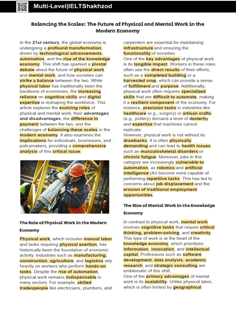 Physical and Mental Work | PDF | Automation | Labour Economics