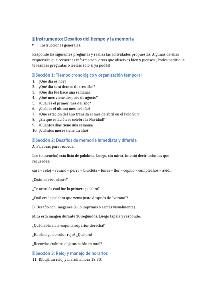 Desafio de Memoria y Orientación Temporal. | PDF
