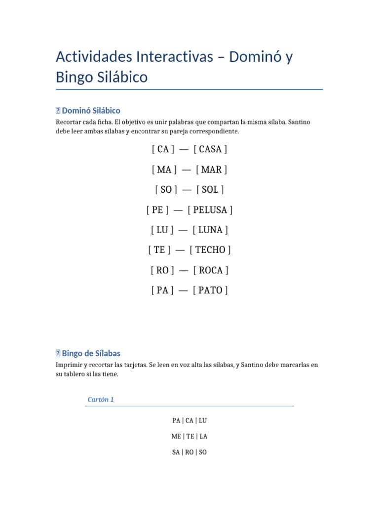 Domino Bingo Silabico | PDF