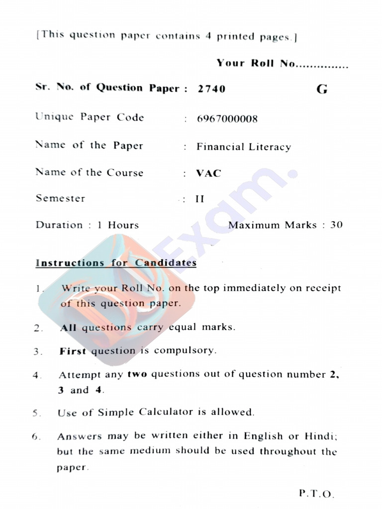 Financial Literacy Paper 2nd | PDF