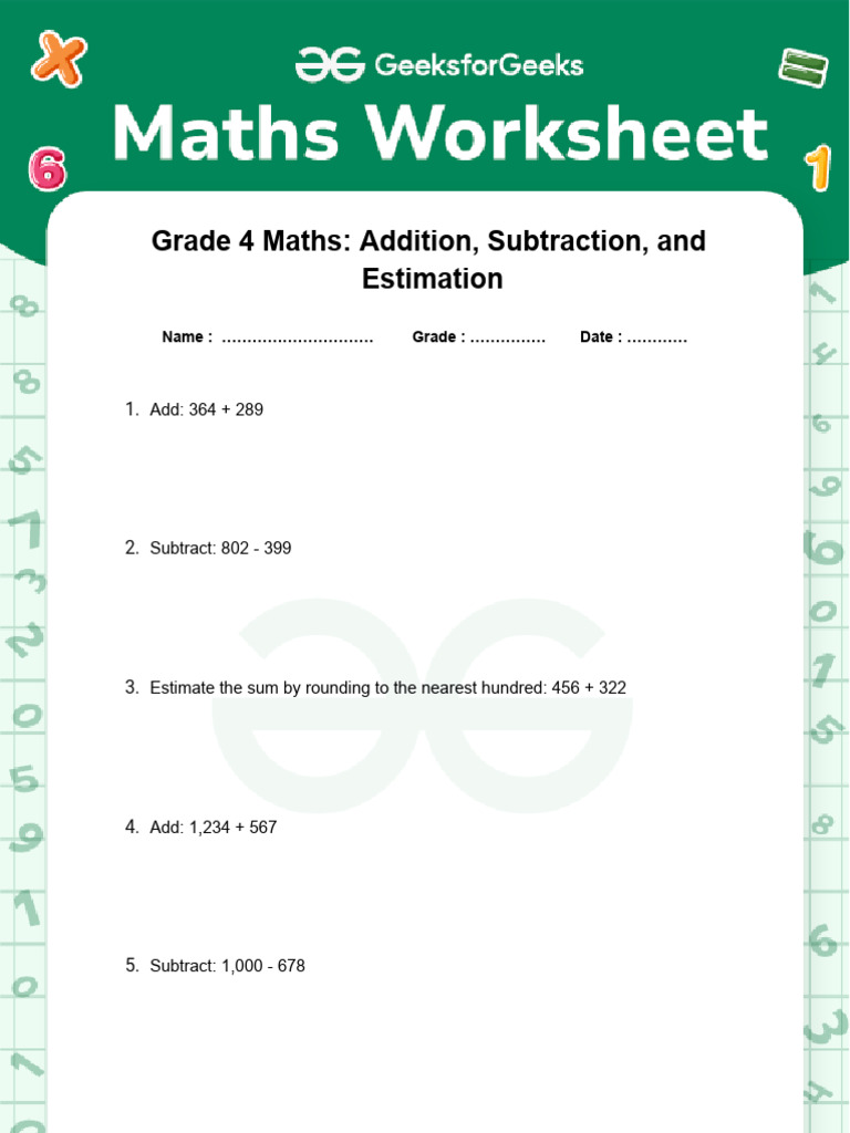 Addition Subtraction and Estimation Grade 4 | PDF