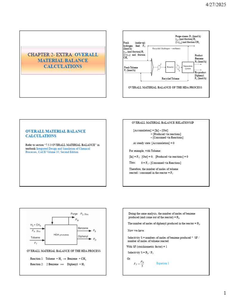 HDA Process Material Balance Calculations | PDF | Mole (Unit ...