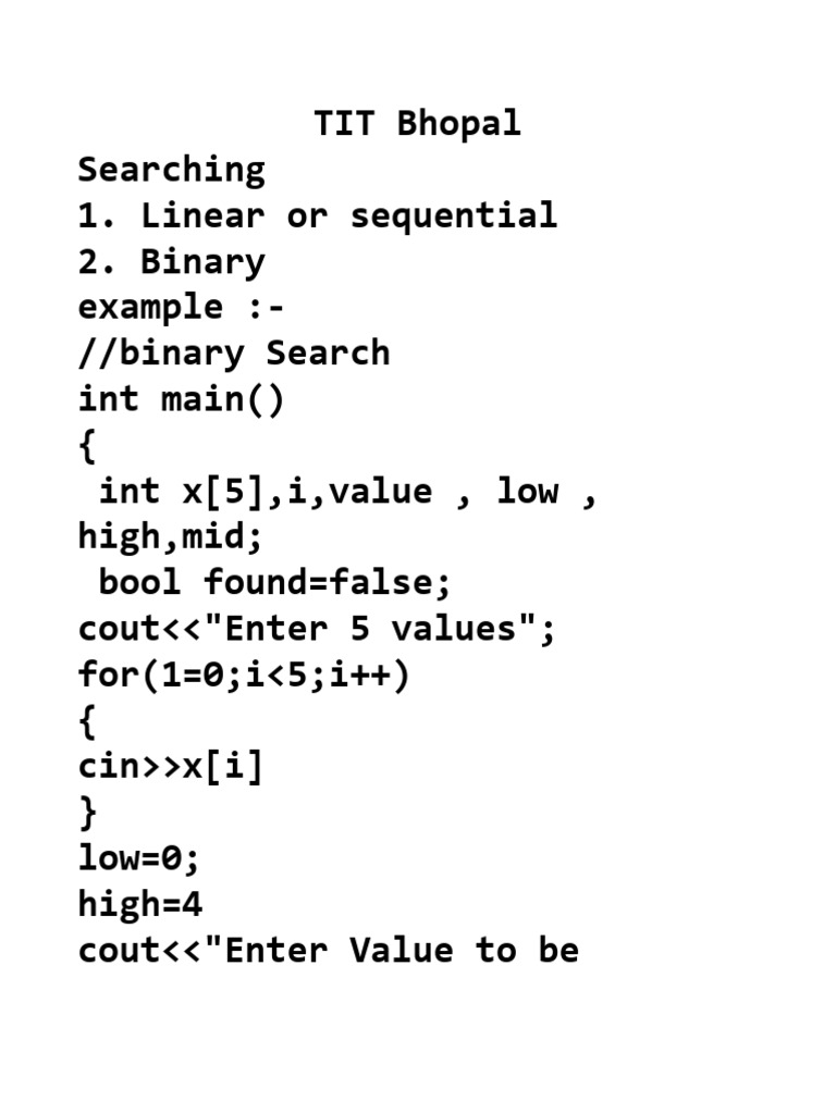 Bhopal: Binary Search Algorithm Example | PDF