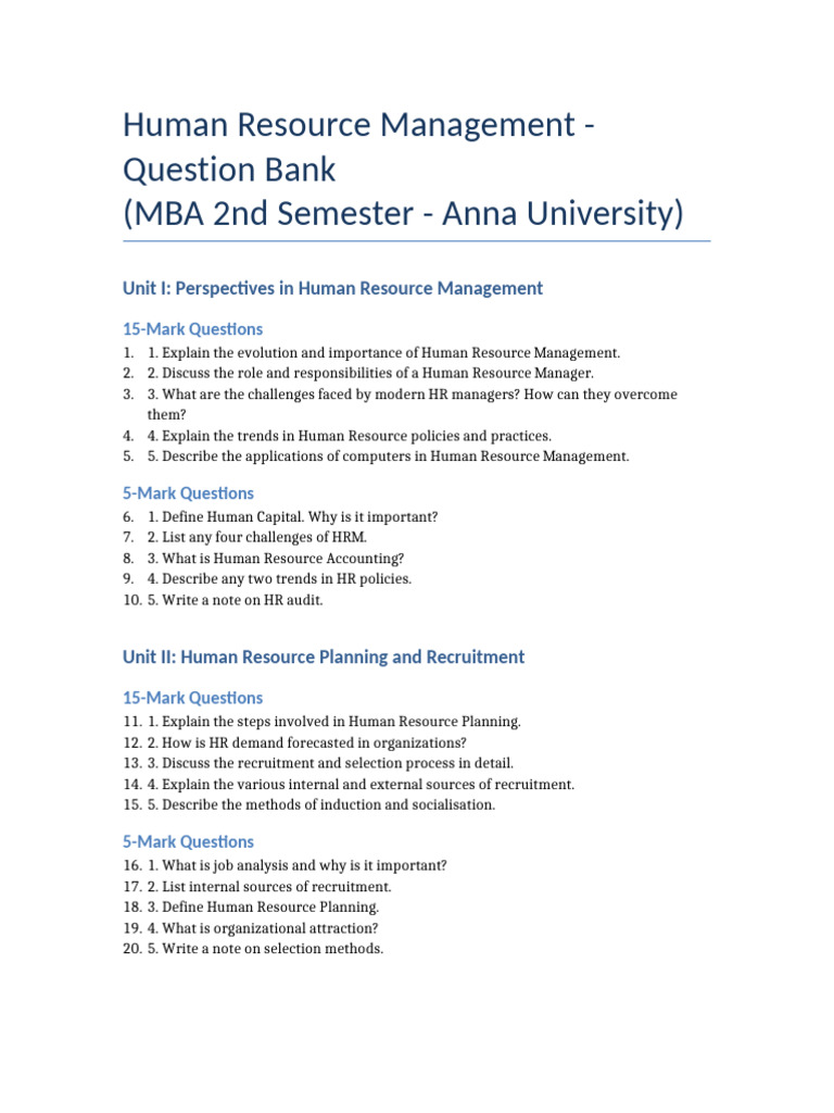 HRM Question Bank Anna University May June 2025 | PDF | Performance ...