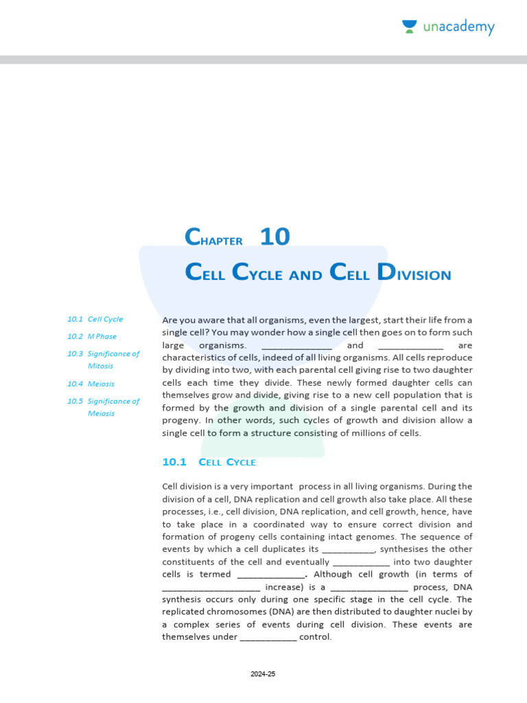Chapter 10 Cell Cycle and Cell Division-1 | PDF | Meiosis | Mitosis