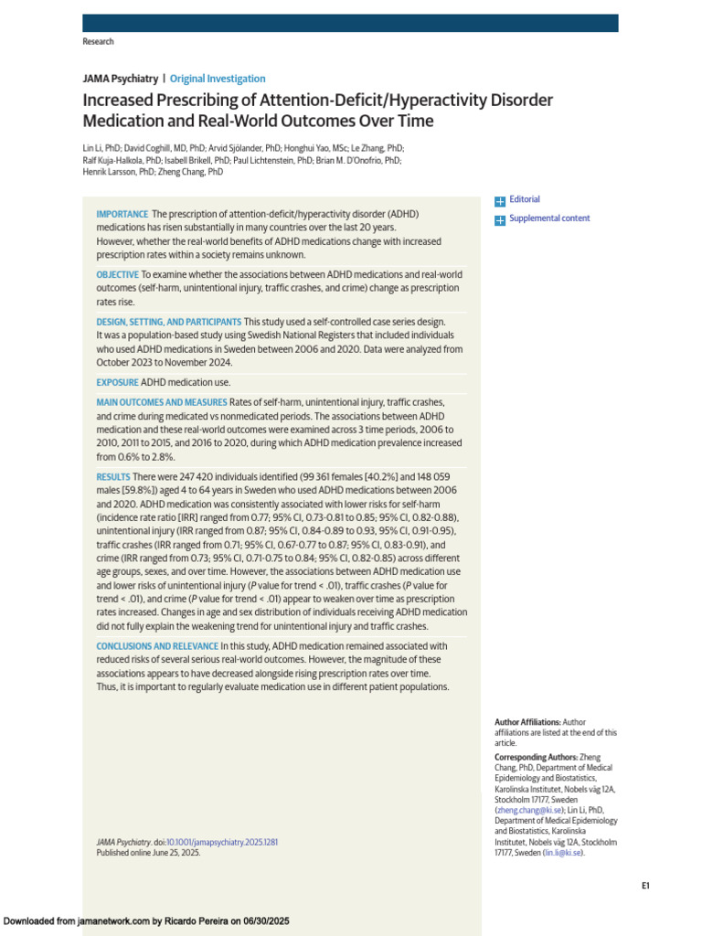 Increased Prescribing of ADHD Medication and Real-World Outcomes Over Time - JAMA Psychiatry ...