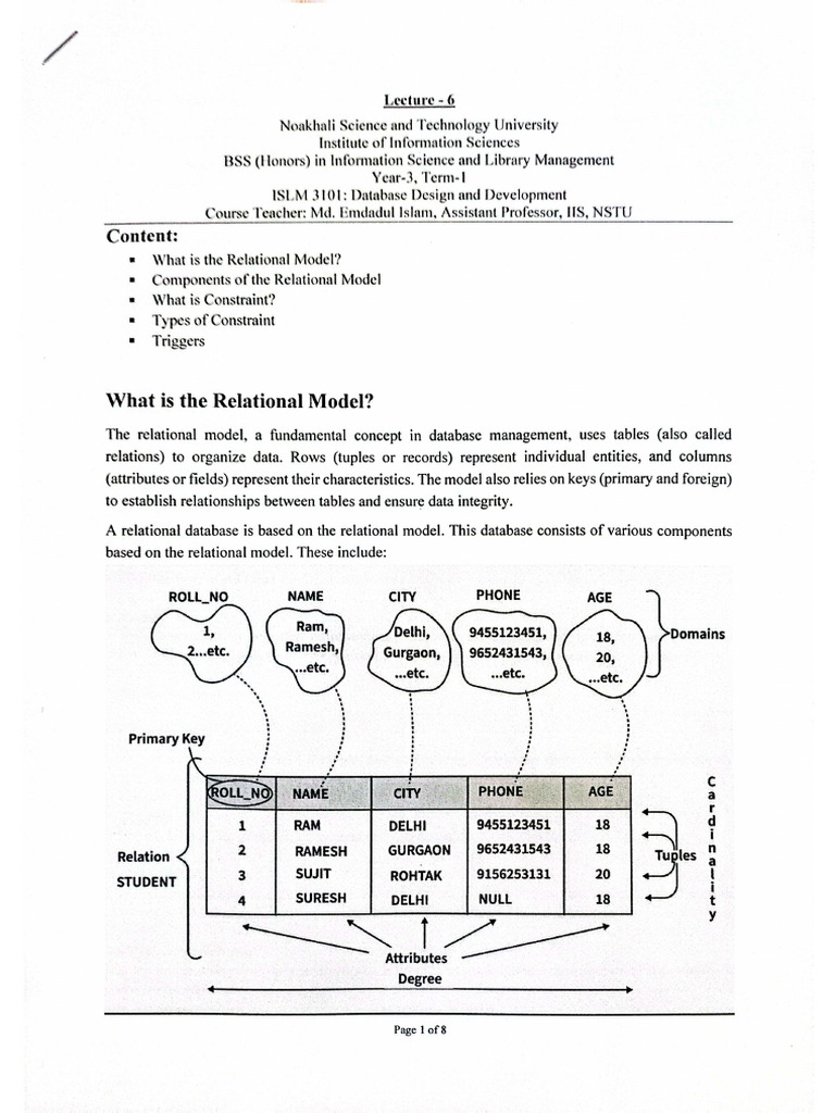 Lecture 6 - Relational Model | PDF