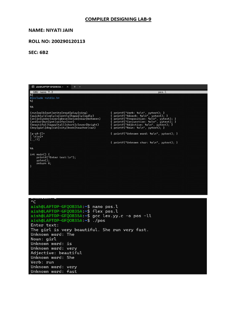 Compiler-Lab9-Niyati Jain - 22002901201113 | PDF