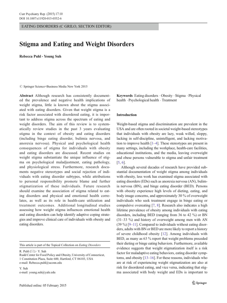 Stigma in Eating Disorders and Obesity | PDF | Social Stigma | Eating ...