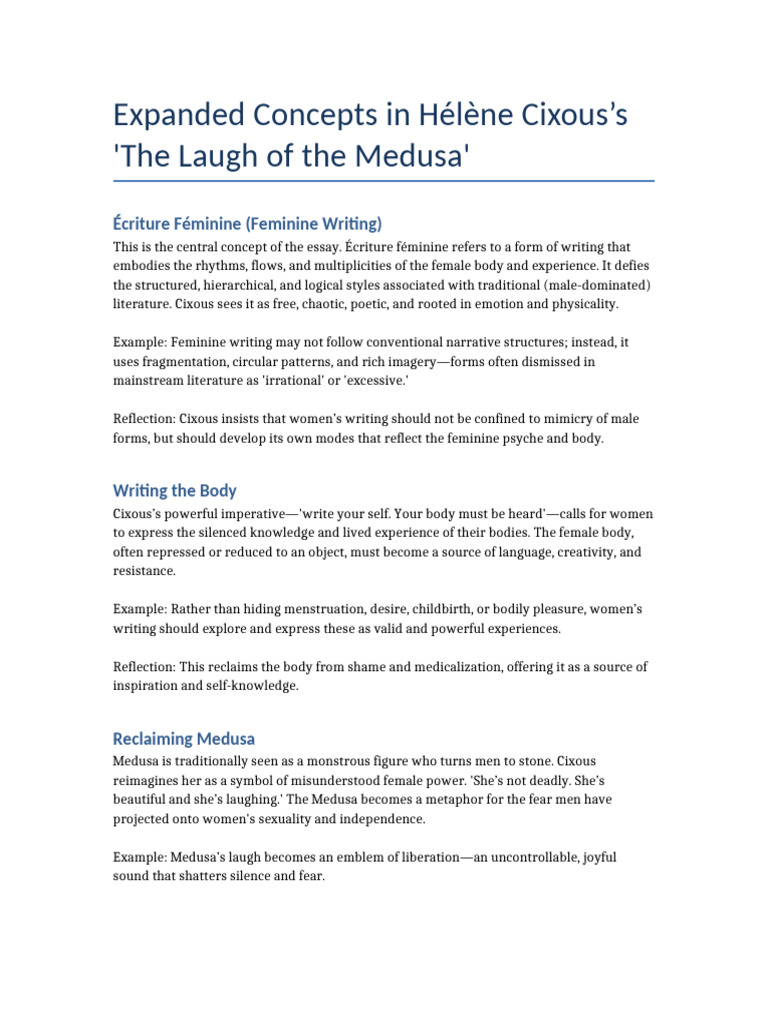 Cixous Laugh of The Medusa Expanded Concepts | PDF