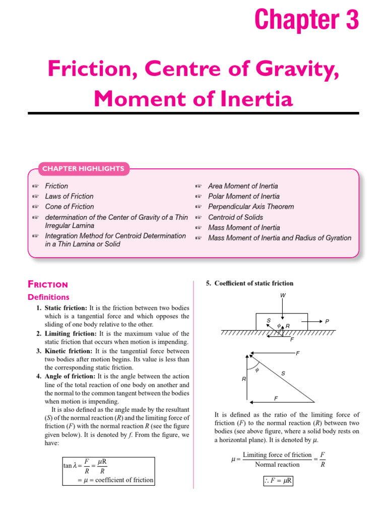 Friction Centre of Gravity and Moment of Inertia | PDF | Friction | Force