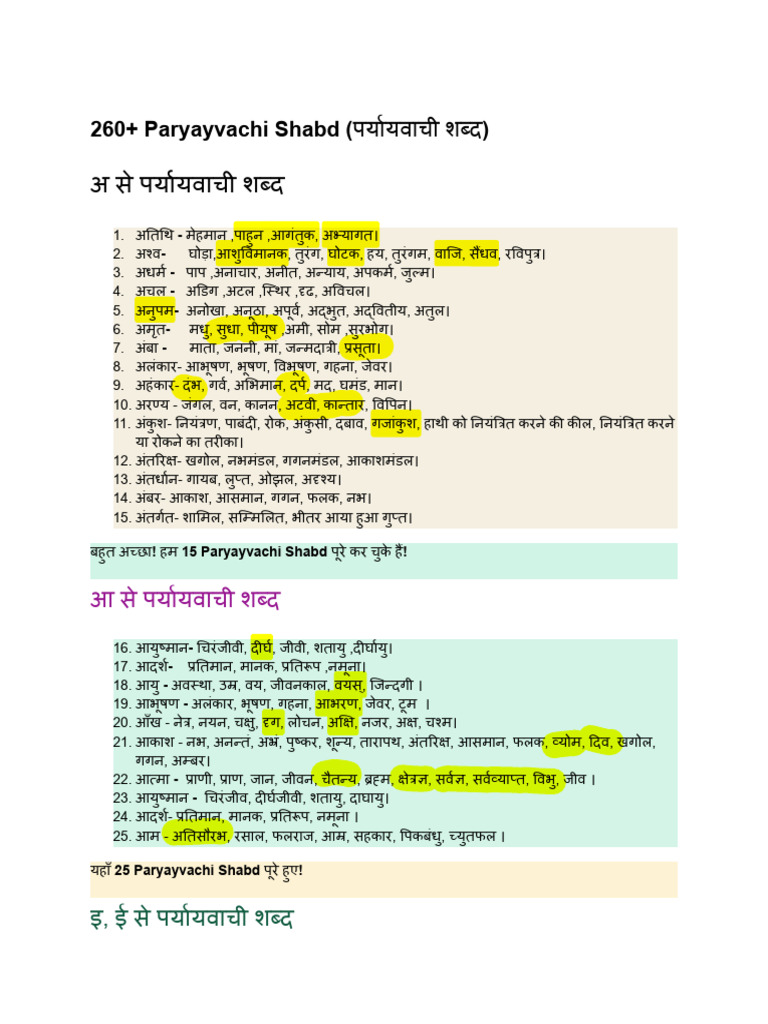 Paryayvachi Shabd PDF | PDF