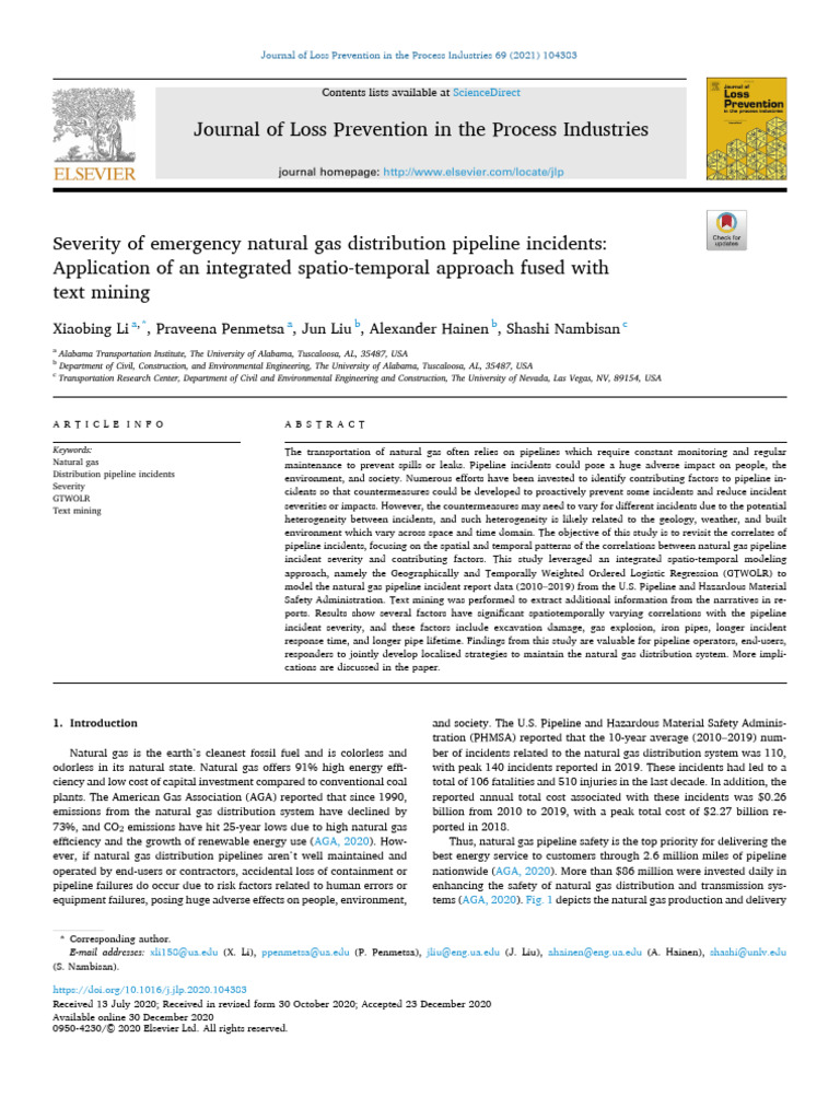Journal of Loss Prevention in The Process Industries | PDF | Natural ...