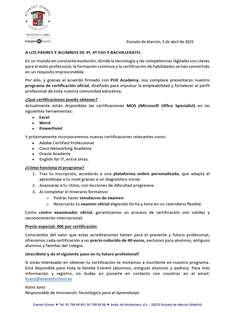 Certificación Pue Academy | PDF