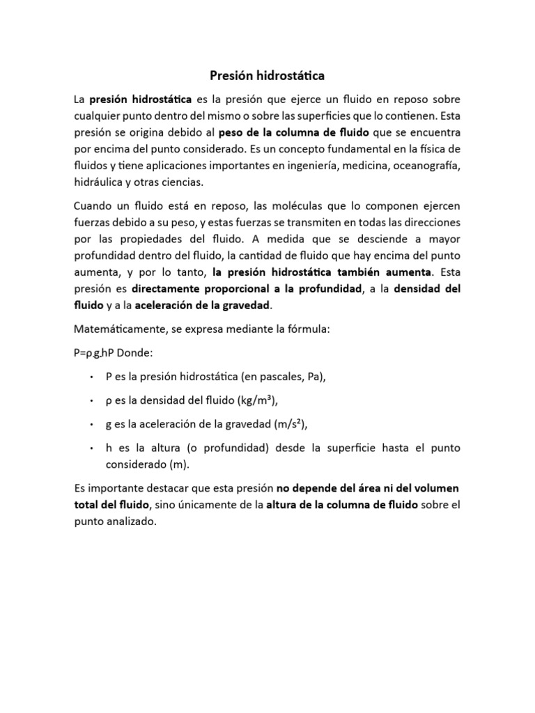 Presión Hidrostatica | PDF