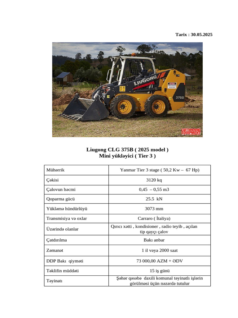 Liugong CLG 375B Mini Yukleyici | PDF